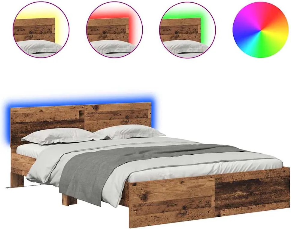 Rám postele s čelo Staré dřevo 140 x 190 cm Kompozitní dřevo 3403571