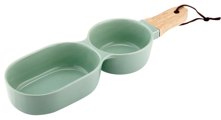 Zelená dvojitá servírovací miska s bambusovým detailem Ladelle Classic