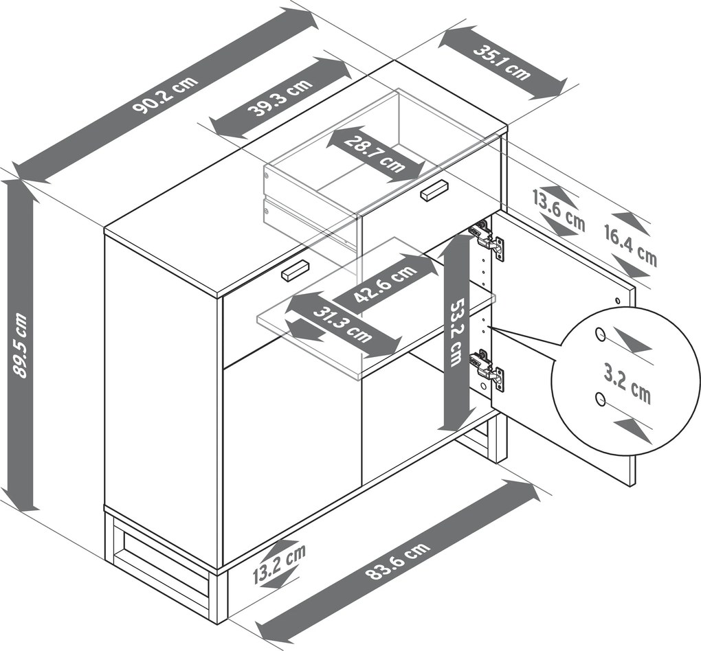 Tchibo - Odkládací skříňka se 2 zásuvkami a 2 dvířky - barva: bílá