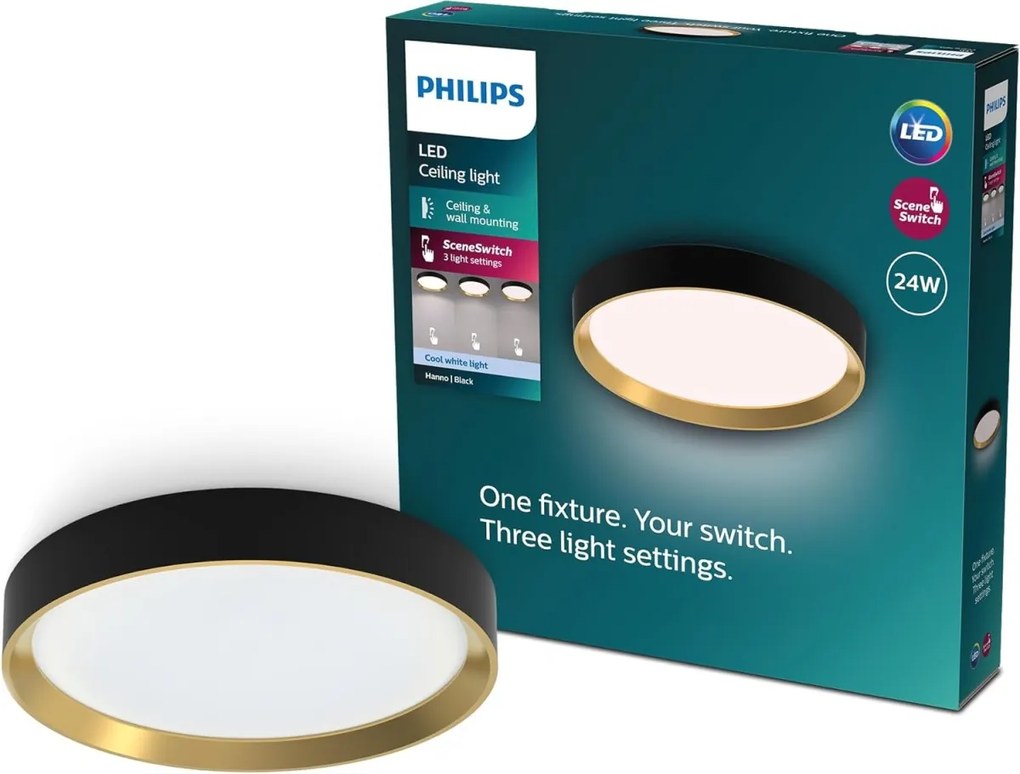 Philips hanno stropní svítidlo led, 24 w, 2800 lm, 4000 k, sceneswitch, černé/zlaté