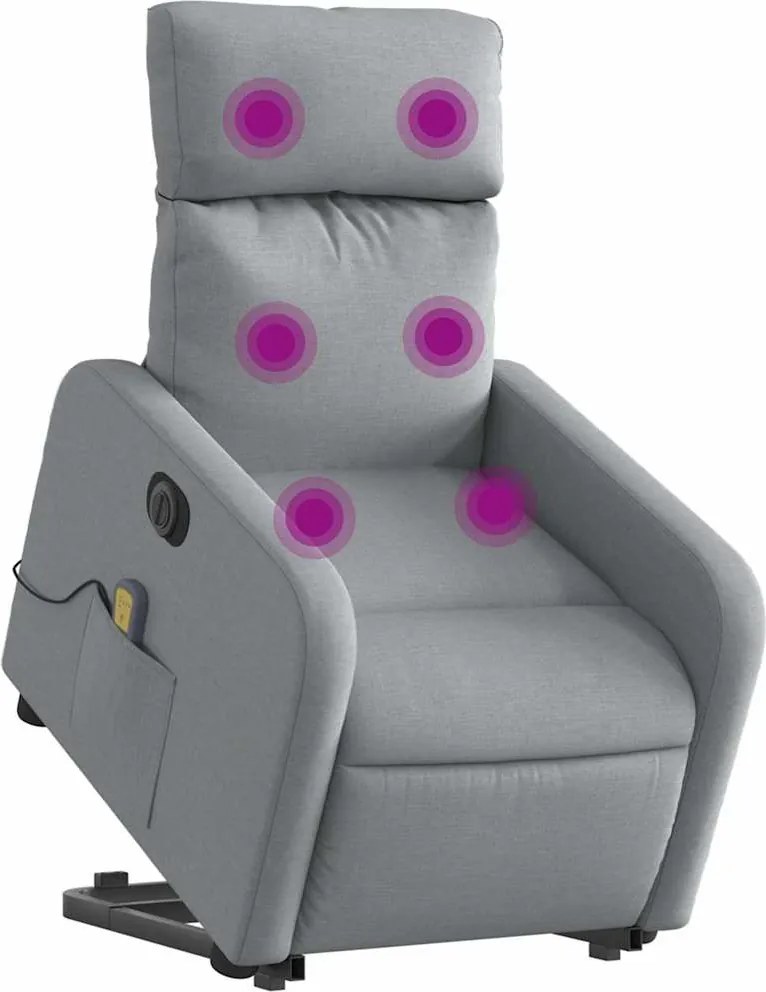Elektrické zvedací masážní polohovací křeslo světle šedé textil 3206726