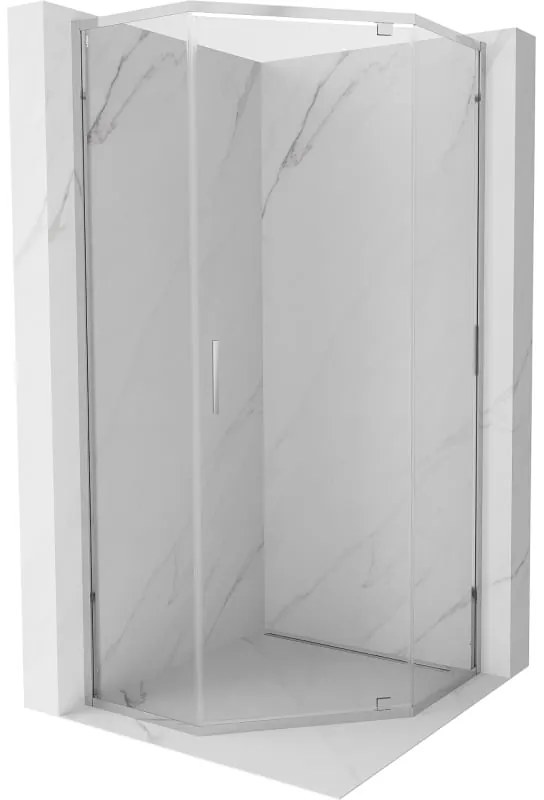 Mexen Exo, pětiúhelníkový sprchový kout s výklopnými dveřmi 90 x 90 cm, 6mm čiré sklo, chromový profil, 812-090-090-01-00