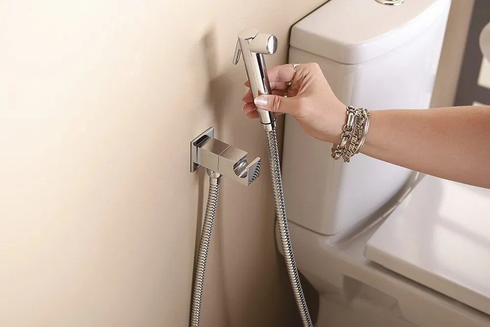 Sapho Sapho, Nástěnný ventil s ruční bidetovou sprškou a bezpečnostní pojistkou,hranatý,chrom, SG108