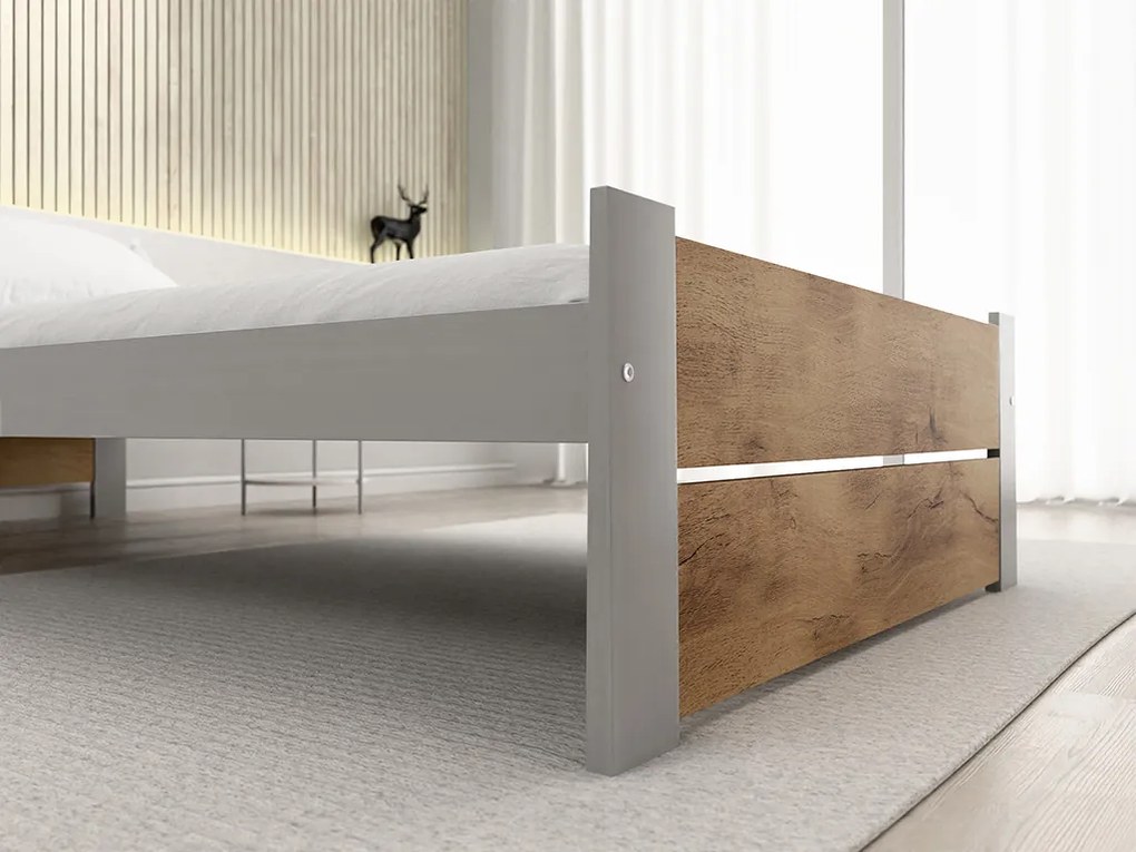 Postel IKAROS DOUBLE 90 x 200 cm, dub artisan/šedá Rošt: Bez roštu, Matrace: Matrace Deluxe 10 cm