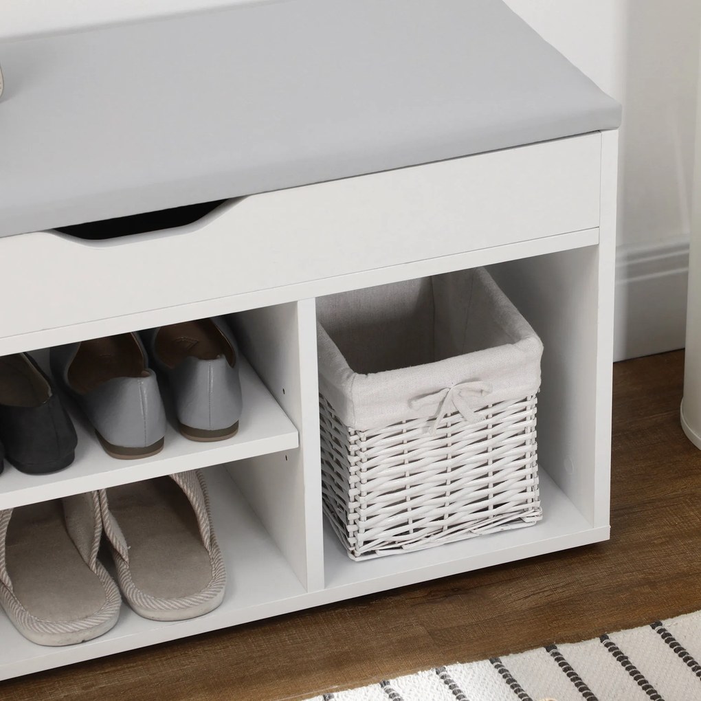HOMCOM Botník se sedadlem, regály, zásuvkou a polstrováním, dvouúrovňový pro předsíně a haly, moderní, max. zatížení 120 kg, 80x30x43 cm, bílý
