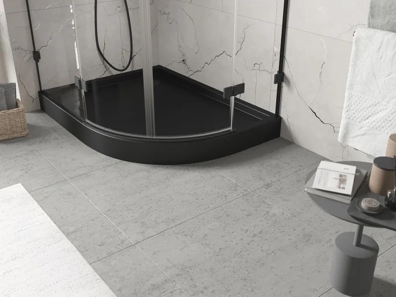 Mexen Flow+ sprchová vanička půlkruhová asymetrická levá 100 x 80 cm, černá mat - 46Q708010LH