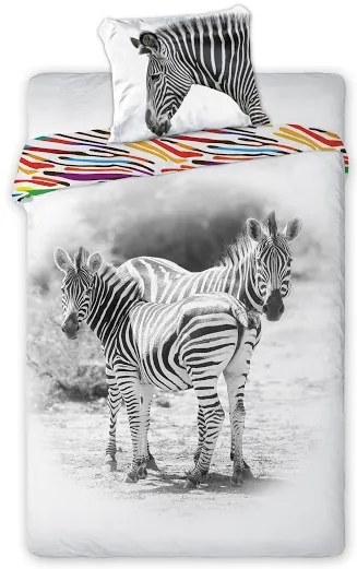 Faro Bavlněné povlečení 140x200 Divoká zebra zebra bílá černá barevné pruhy 5680