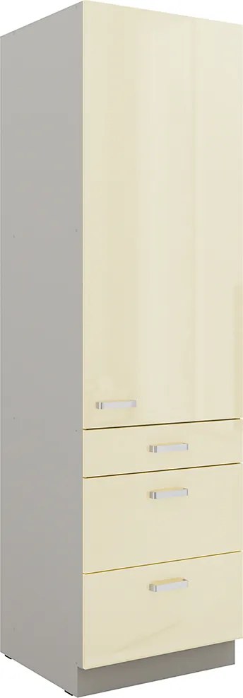 KARMEN | vysoká skříňka 60 DKS-210 3S1F potravinová | UNI DVÍŘKA | 60 cm | PREMIUM BOX | světle šedá/krémová lesk