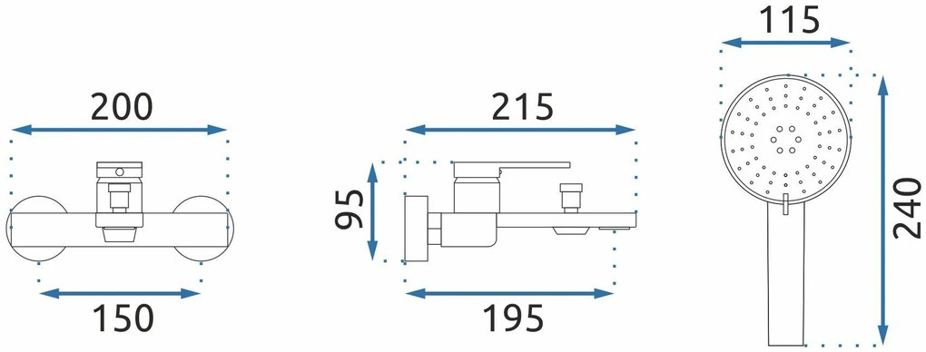 Nástěnná vanová baterie REA VERSO, černá mat