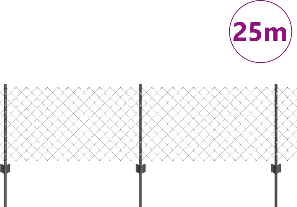 Plot s řetězovým odkazem a sloupkem 25 x 0,6 m Šedá Síťovina 3336278