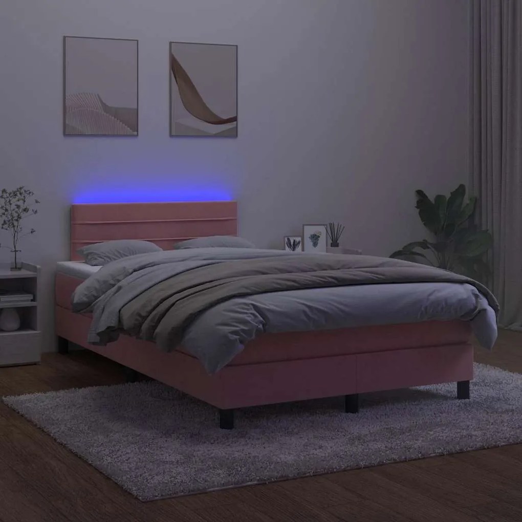 Box spring postel s matrací a LED růžová 120x200 cm samet 3134458