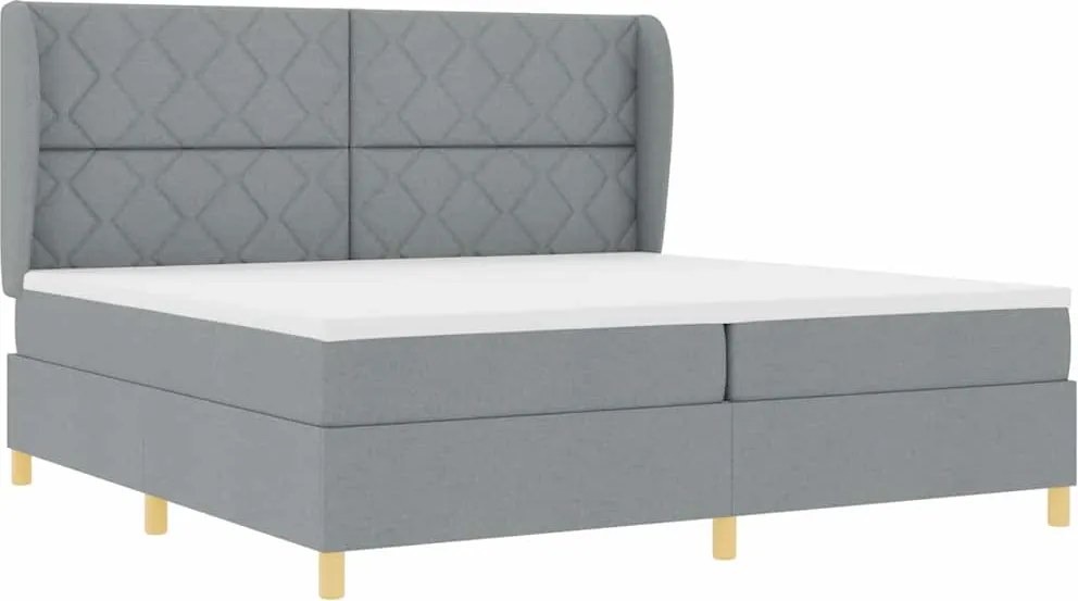 Postel s boxspringem s čelo Světle šedá 200 x 200 cm textil 3340837