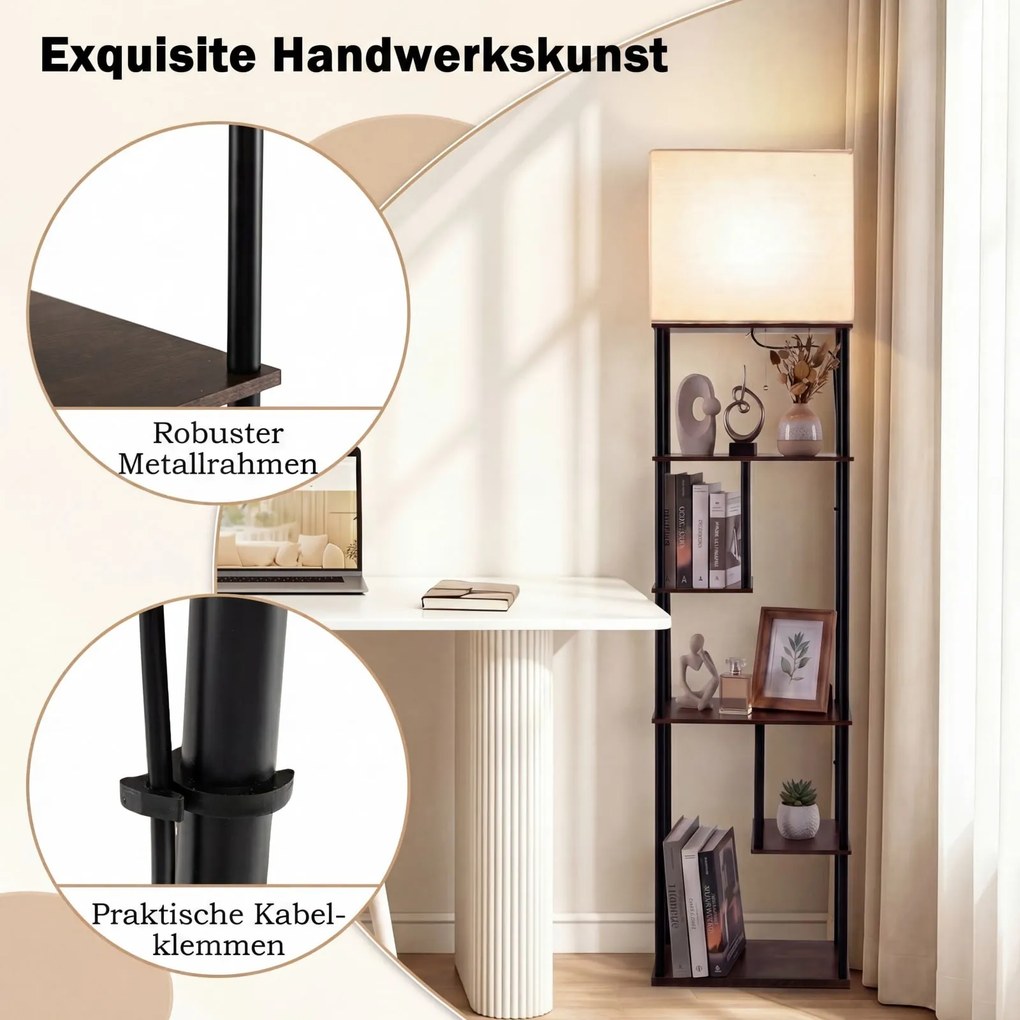 Costway Stojací lampa s policí 172 cm vysoká Stojací lampa s 5 policemi Moderní