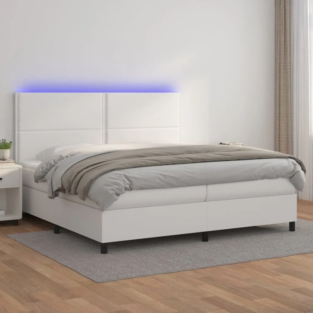 Box spring postel s matrací a LED bílá 200x200 cm umělá kůže