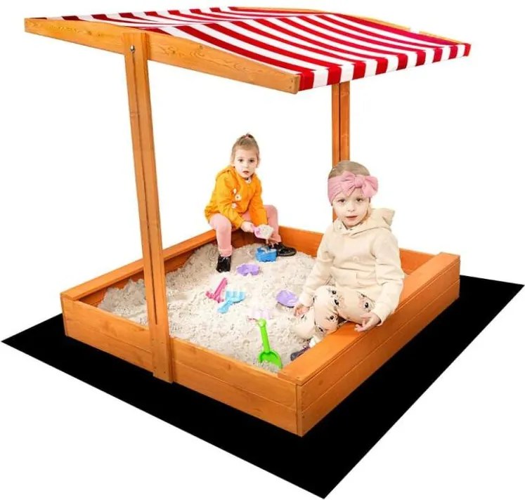 Dětské dřevěné pískoviště se stříškou Baby Mix 120x120 cm červeno-bílé