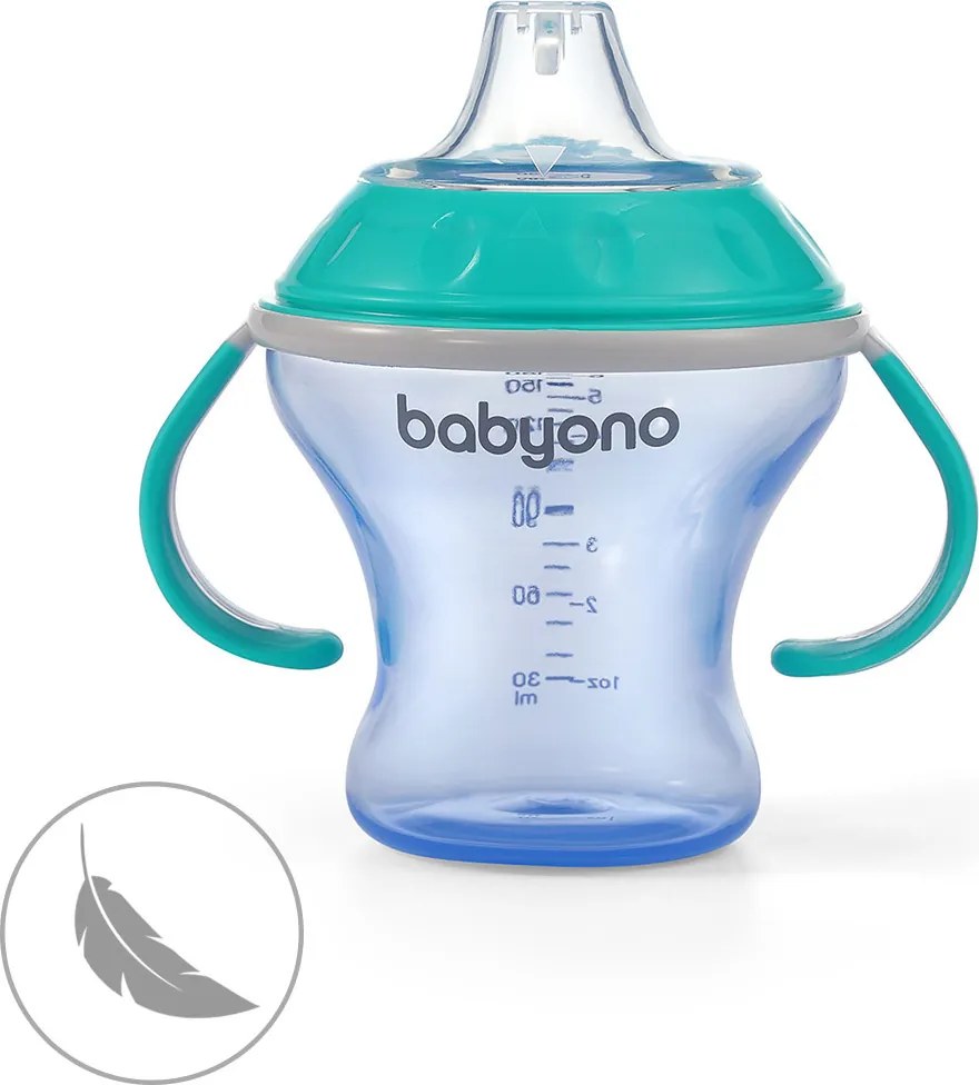 BabyOno Baby Ono Nevylévací hrníček s měkkým pítkem 180 ml MODRÁ