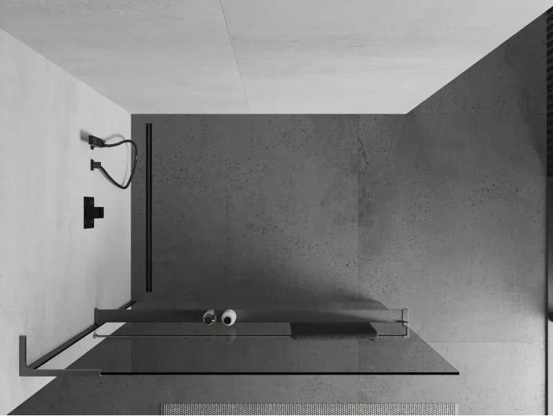 Mexen Kioto+ L, sprchová zástěna Walk-In s poličkou a věšákem 70 x 200 cm, 8mm čiré sklo, grafitový profil, 800-070-123-66-00