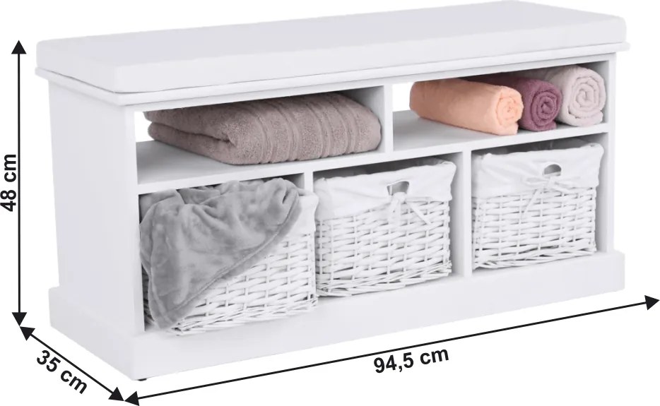 Lavice s 3 košíky, bílá, Rafaello