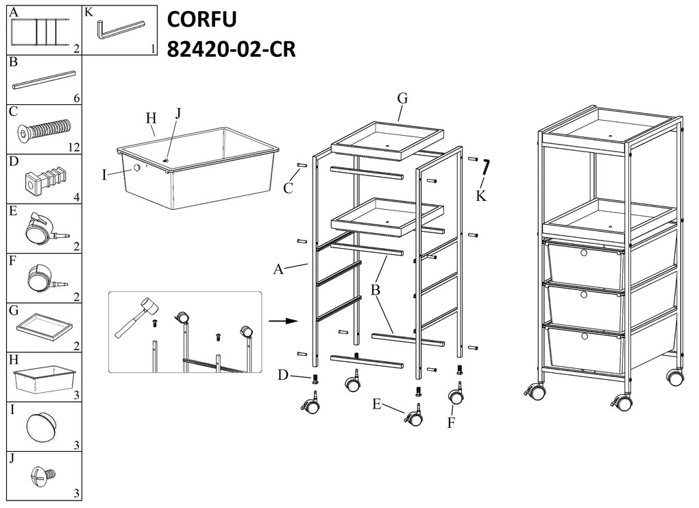 Kondela Pojízdný regál, bílá/chrom, CORFU