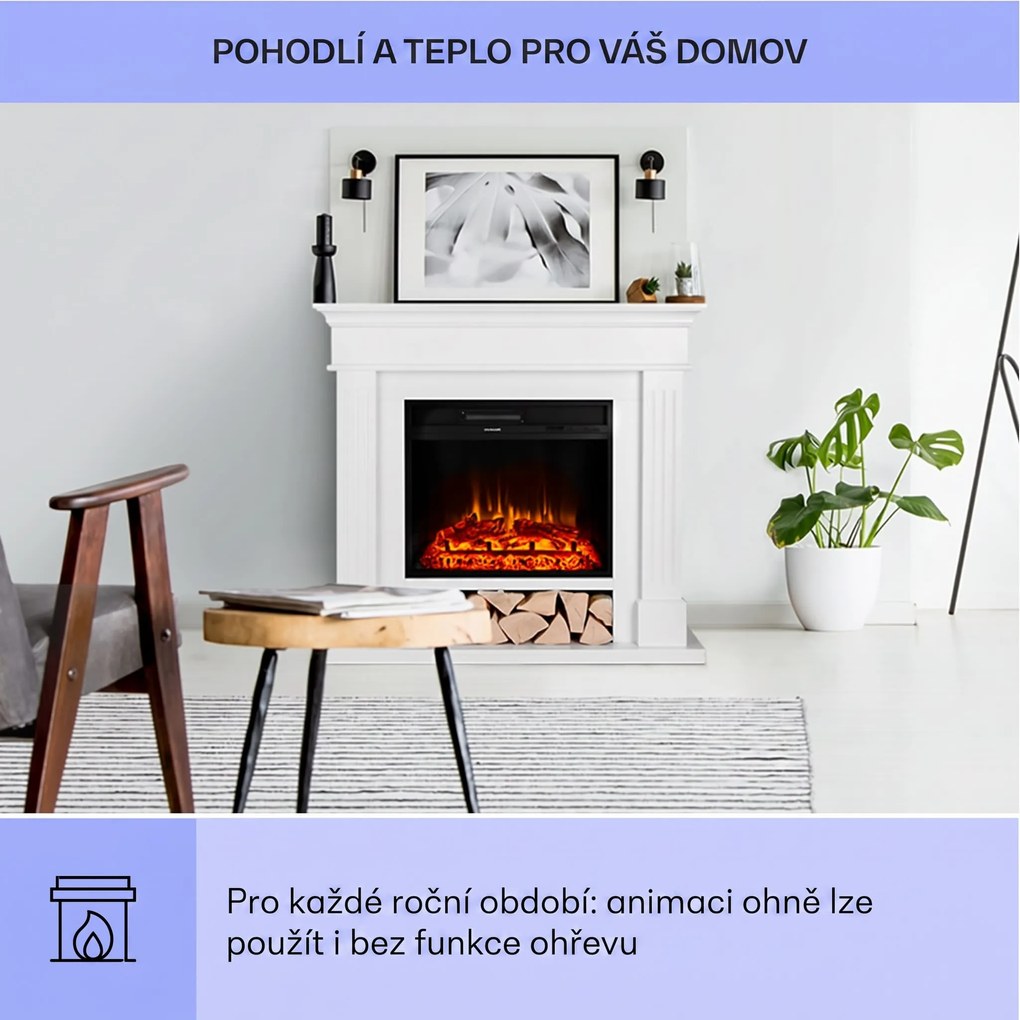 Klarstein Las Pilas elektrický krb s topným ventilátorem 900/1800W, týdenní časovač, dálkové ovládání