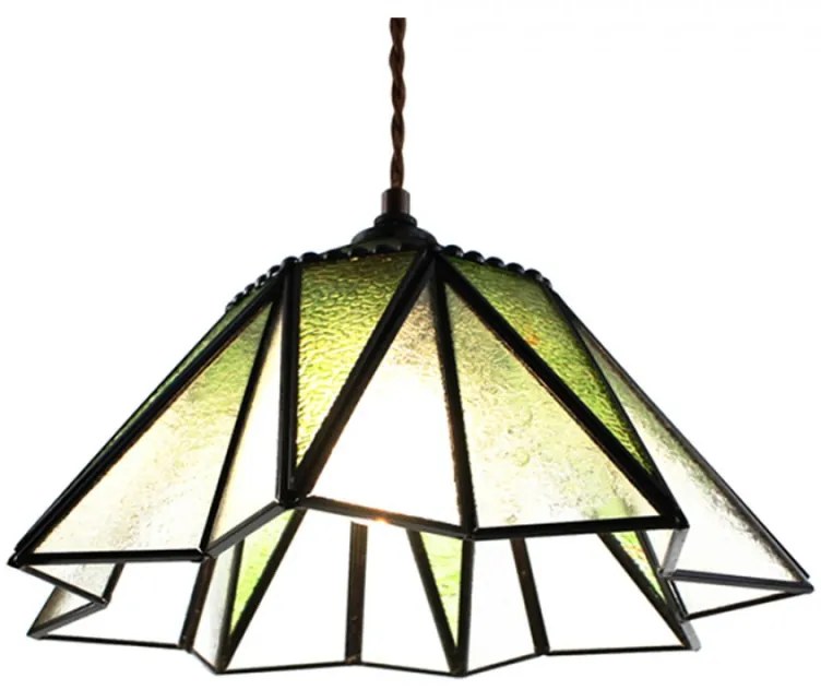 Zelený závěsný Tiffany lustr ve tvaru květu Luned – 31x107 cm