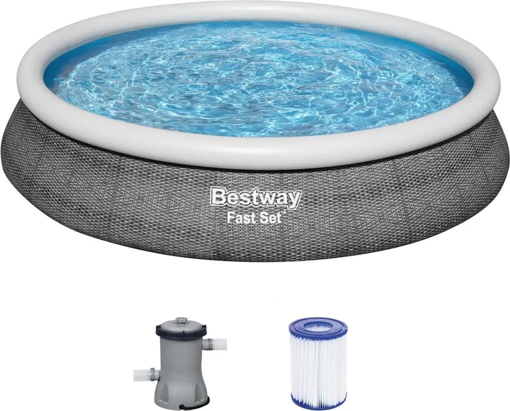 Bestway Bazén Fast Set vč. čerpadla a kartuše, vzhled ratanu, pr. 457x84cm (EN)