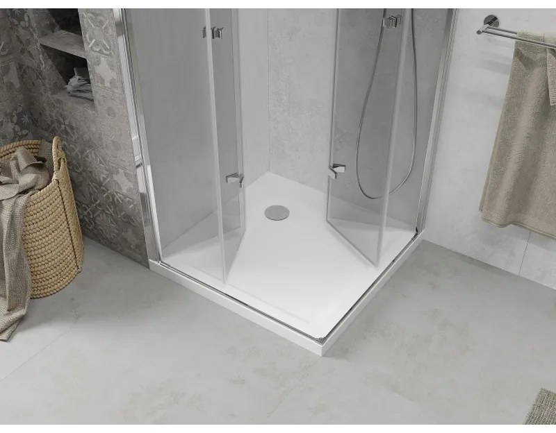 Mexen Lima Duo skládací sprchový kout 80 x 80 cm, Průhledné, Chromovaná + sprchová vanička Flat - 856-080-080-01-02-4010