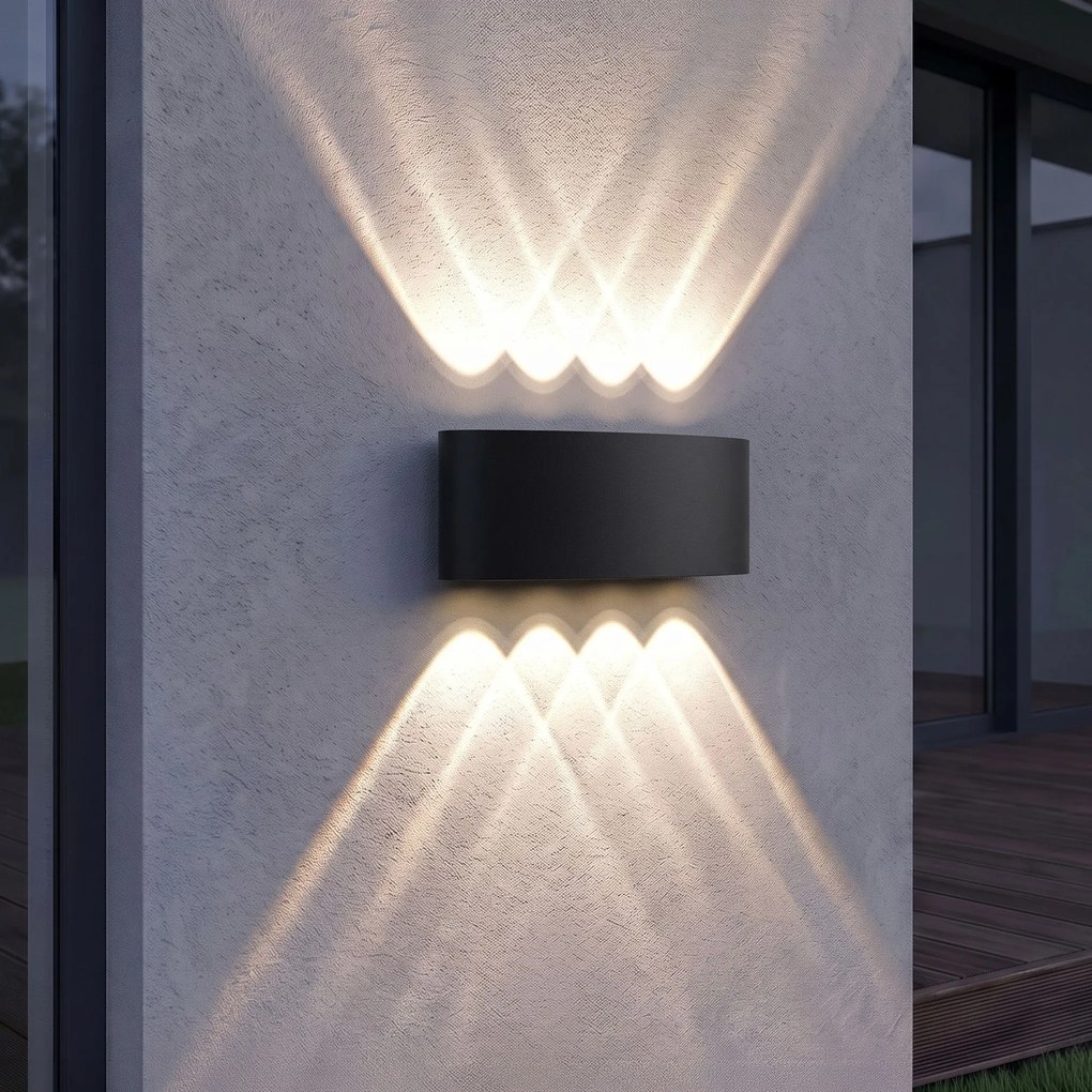 Toolight Toolight, JNH041-8G, venkovní LED nástěnné svítidlo nahoru/dolů, 8 LED, 12 W, 4000 K, IP44, černá matná, OSW-56232
