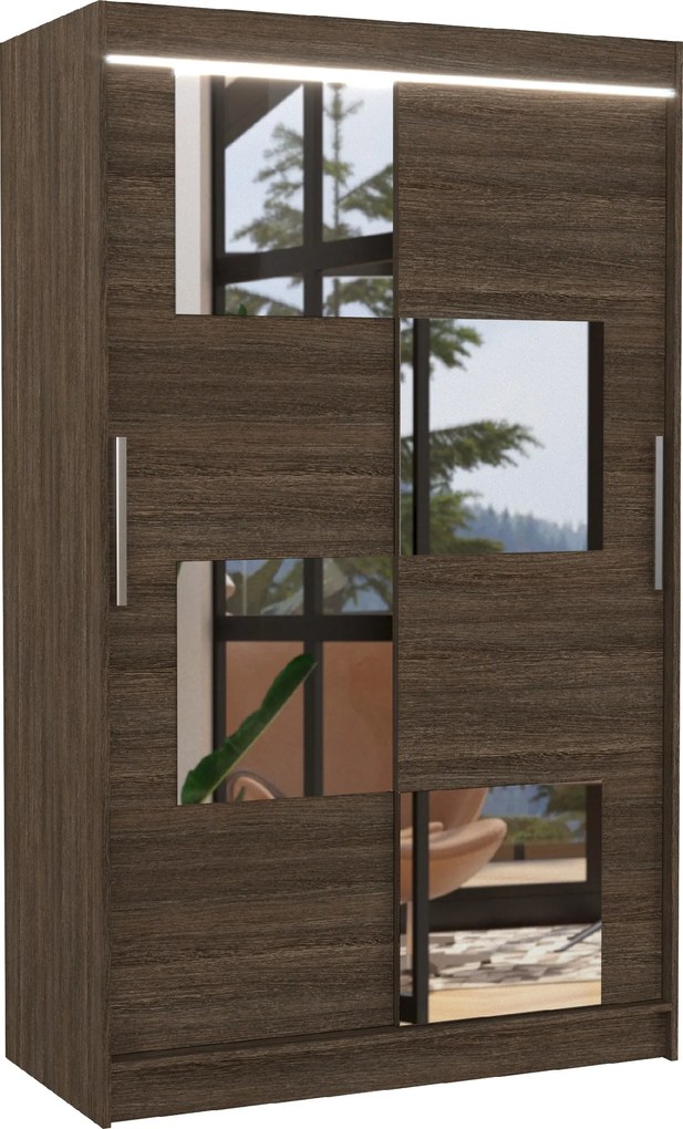 ADRK Furniture Posuvná skříň se zrcadlem a LED osvětlením LUGANO 120 SW-LUG-CH-120+L-V027