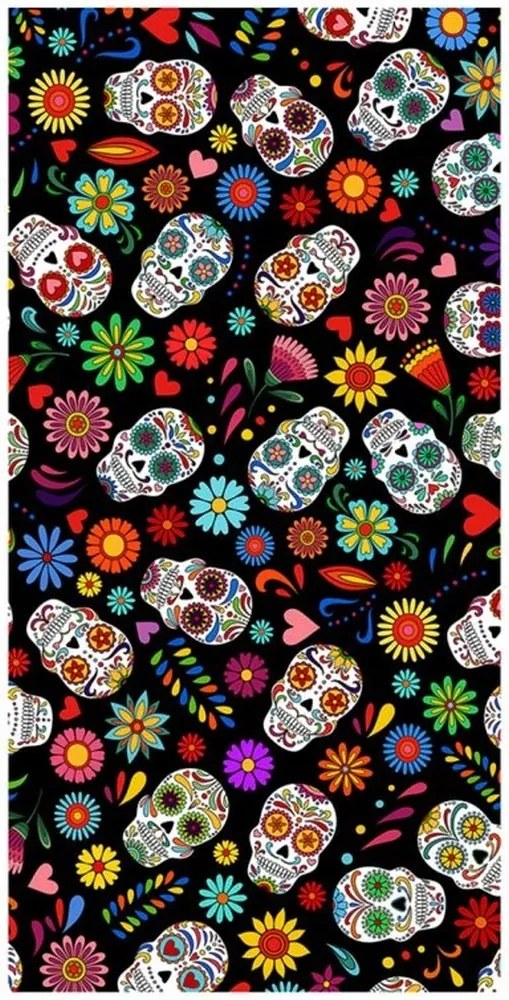 Bavlněná plážová osuška Lebky Sugar Skull Mexicana - 100% bavlna s gramáží 350 g/m², rozměr 70 x 140 cm