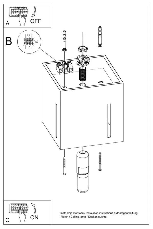 Bílé stropní svítidlo s kovovým stínidlem 10x10 cm Pax – Sollux