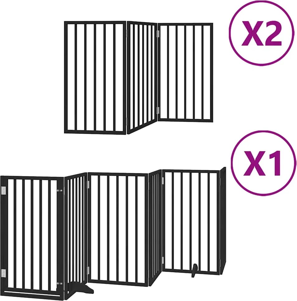 Zábrana pro psy s dvířky skládací 12 panelů černá 600 cm topol 3155545