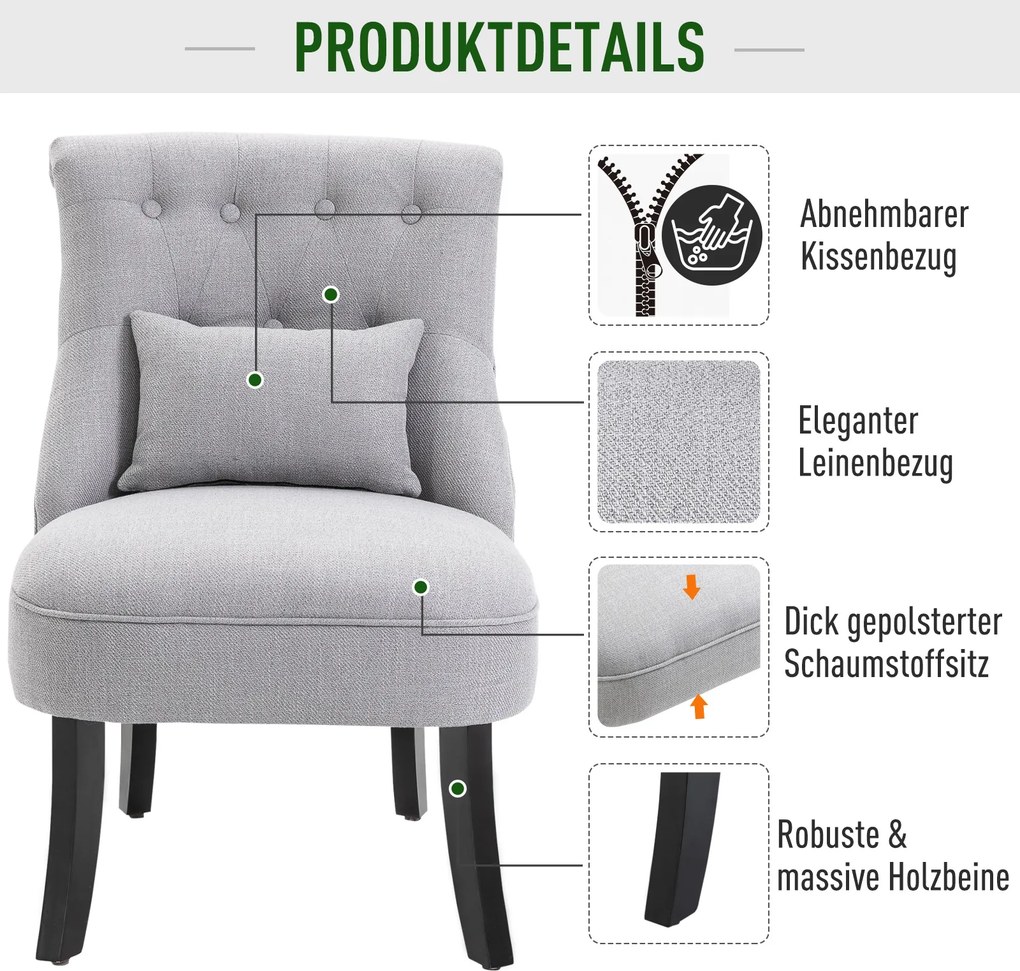 HOMCOM polohovací křeslo TV křeslo s opěrným polštářem, zvýšené nohy, lněná šedá 52.5x69x77cm pro pohodlnou relaxaci | Aosom.de