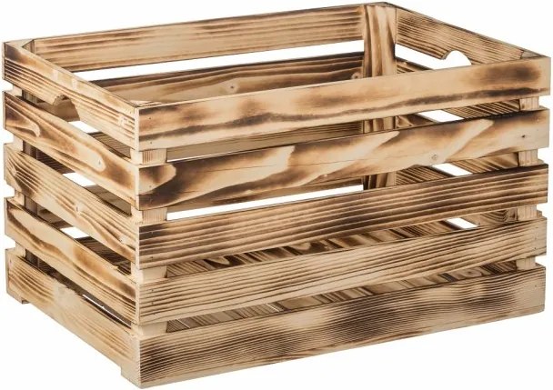 Dřevobox Opálená dřevěná bedýnka 46 x 32 x 30cm