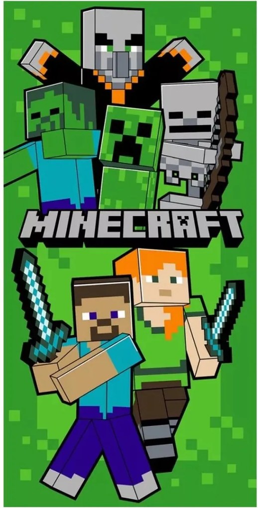 Plážová osuška z mikrovlákna Minecraft - motiv Heroes &amp; Mobs - 70 x 140 cm
