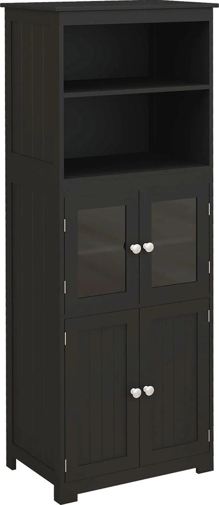 HOMCOM Kuchyňská kredenc s 4 dveřmi, 2 otevřenými policemi a nastavitelné police pro obývací pokoj 60x30x162 cm Černá