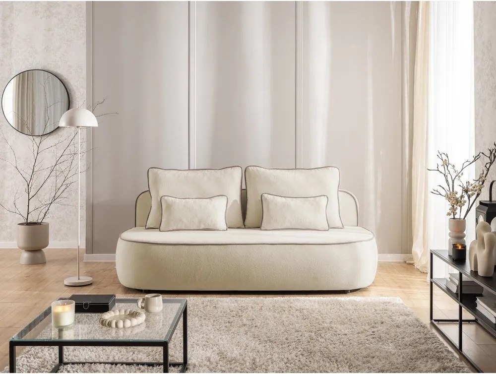 Béžová/taupe sametová rozkládací/s úložným prostorem pohovka 210 cm Saga – Ropez