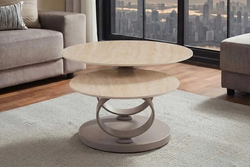 Designový konferenční stolek Danyale 80-134 cm travertin / šampaňský