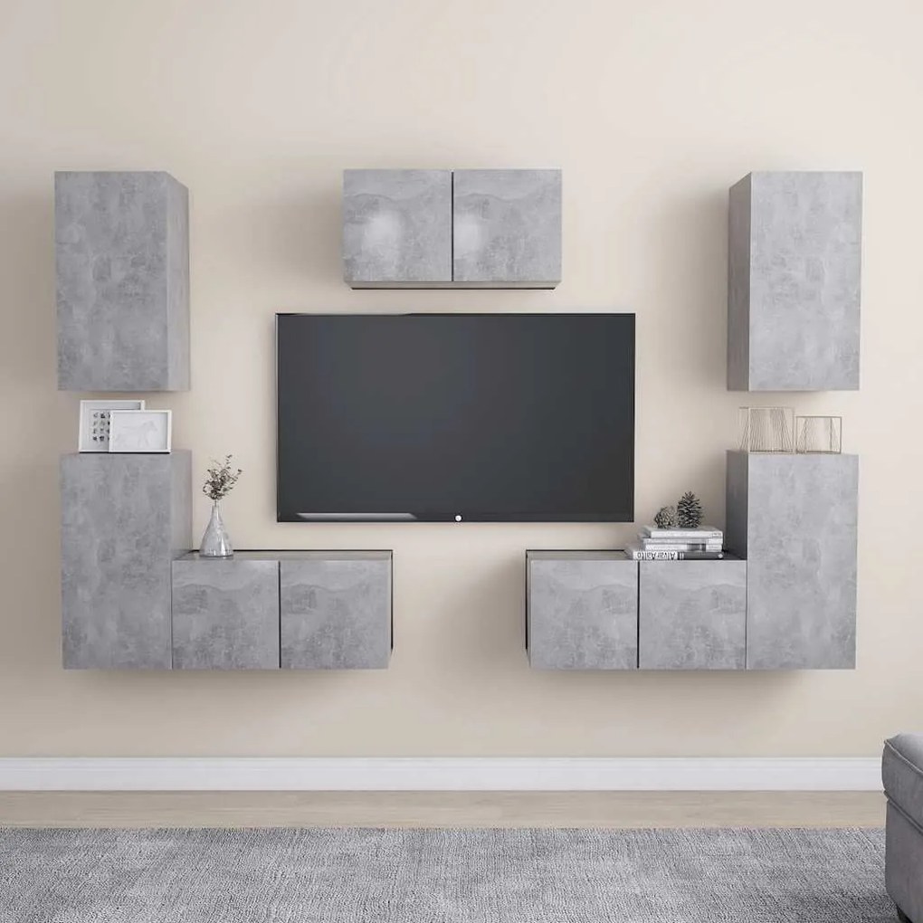 7dílný set TV skříněk betonově šedý dřevotříska 3079091