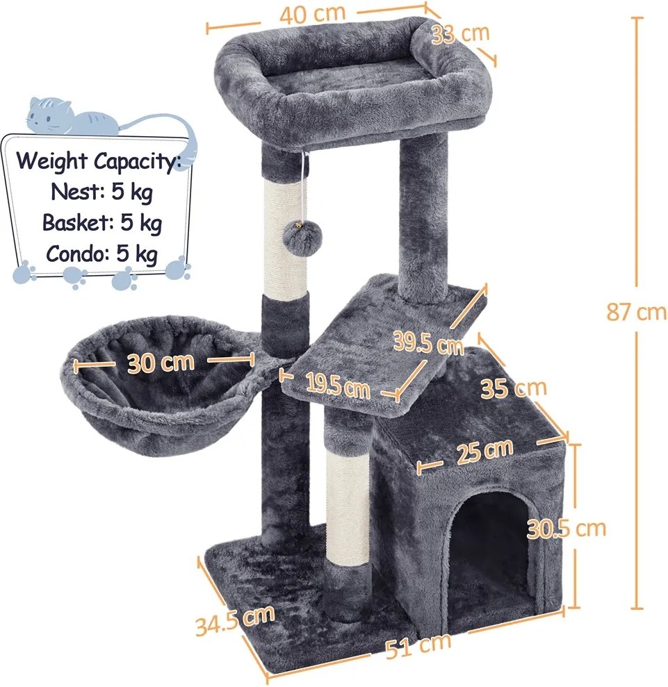Škrabadlo pro kočky Yaheetech – tmavě šedá, 87 cm (256101396036)