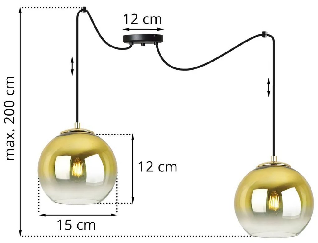 Závěsné svítidlo BERGEN GOLD SPIDER, 2x zlaté/transparentní skleněné stínítko (fi 15cm)
