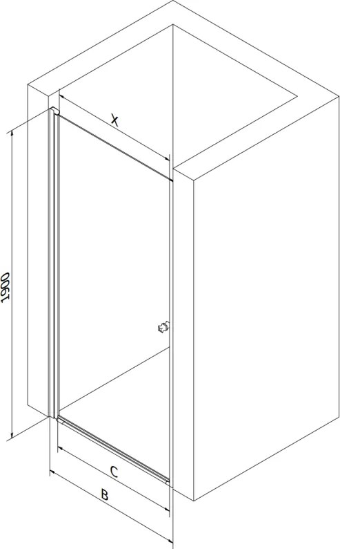 Mexen Pretoria, 1-křídlé sprchové dveře do otvoru 100 cm, 6 mm čiré sklo, černý profil, 852-100-000-70-00