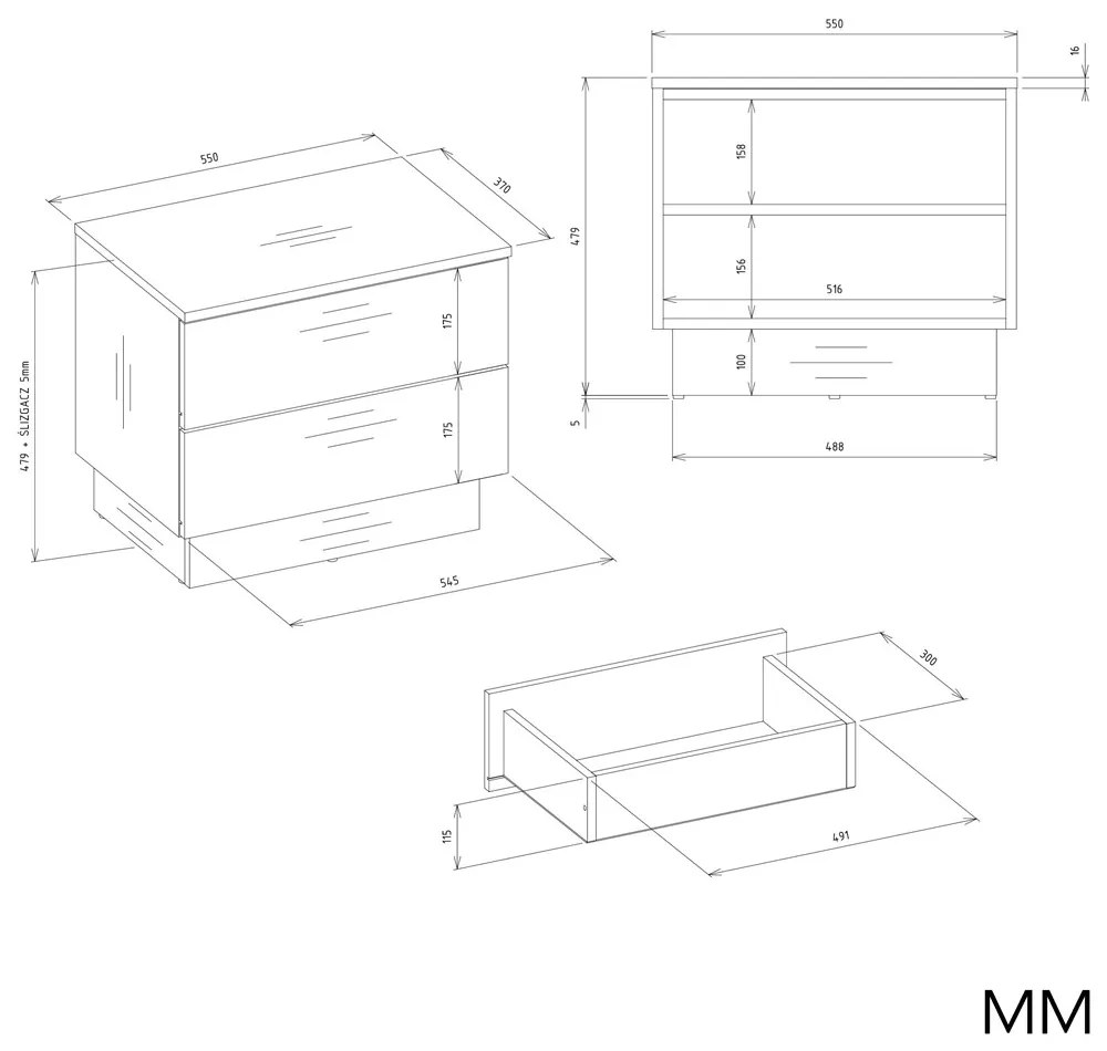 Noční stolek AMBER 2S kašmír