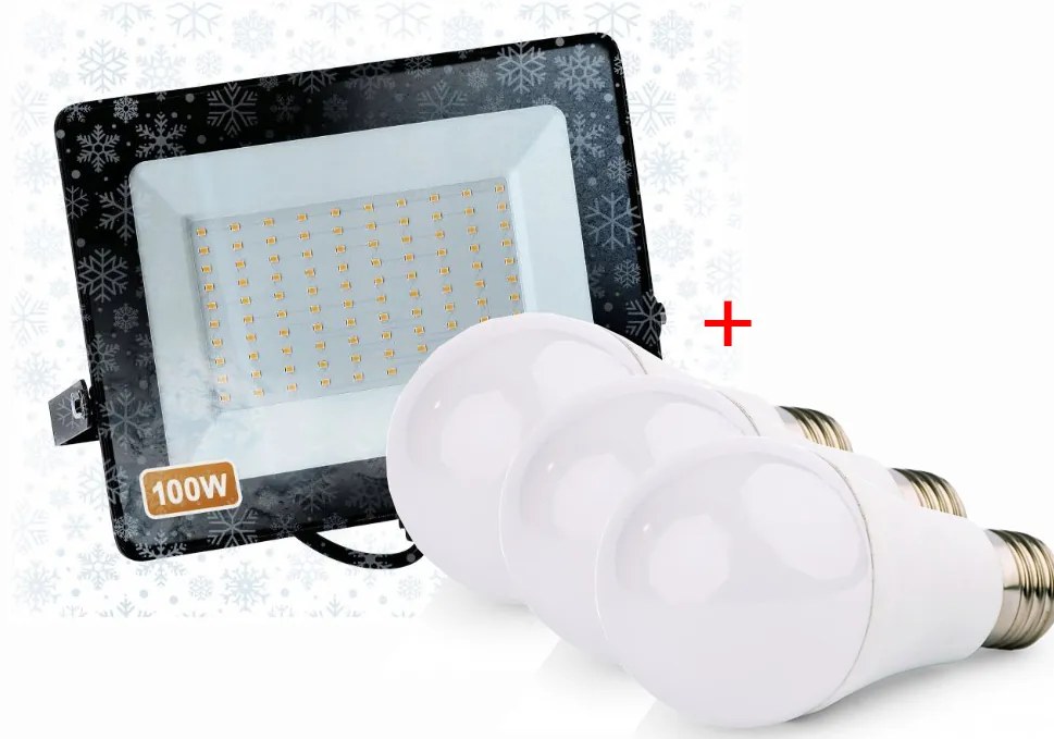 BERGE LED reflektor IVO-2 100W - neutrální bílá + 3x LED žárovka ZDARMA!