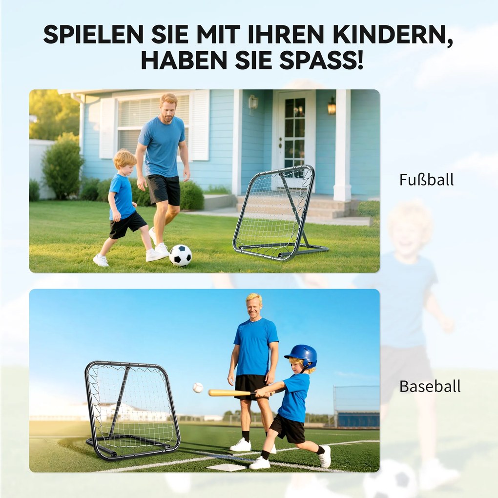 HOMCOM fotbalový odbíječ skládací odrazová branka odrazová stěna 5 stupňů pro baseball a basketbal, kovová černá 78x84x65-78cm | Aosom.de