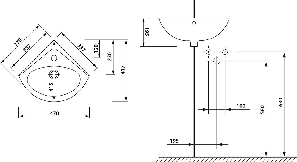 Aqualine Aqualine, LUIGI keramické umyvadlo rohové 34x34cm, FS161