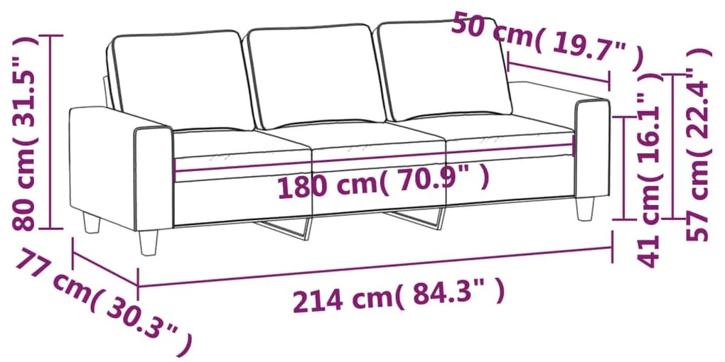 3místná pohovka vínová 180 cm textil - Default Title