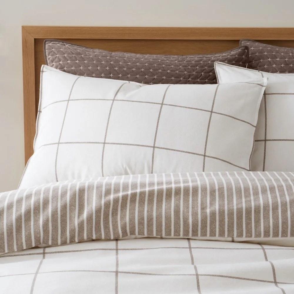 Krémové/taupe flanelové povlečení na jednolůžko 135x200 cm Brushed Regal Check – Bianca