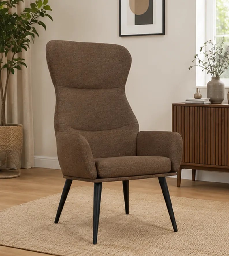 relaxační křeslo, odpočinkové, dřevo/kov/textil, 96x68x79 cm, nohy černé/taupe, Dekorino KR20260062