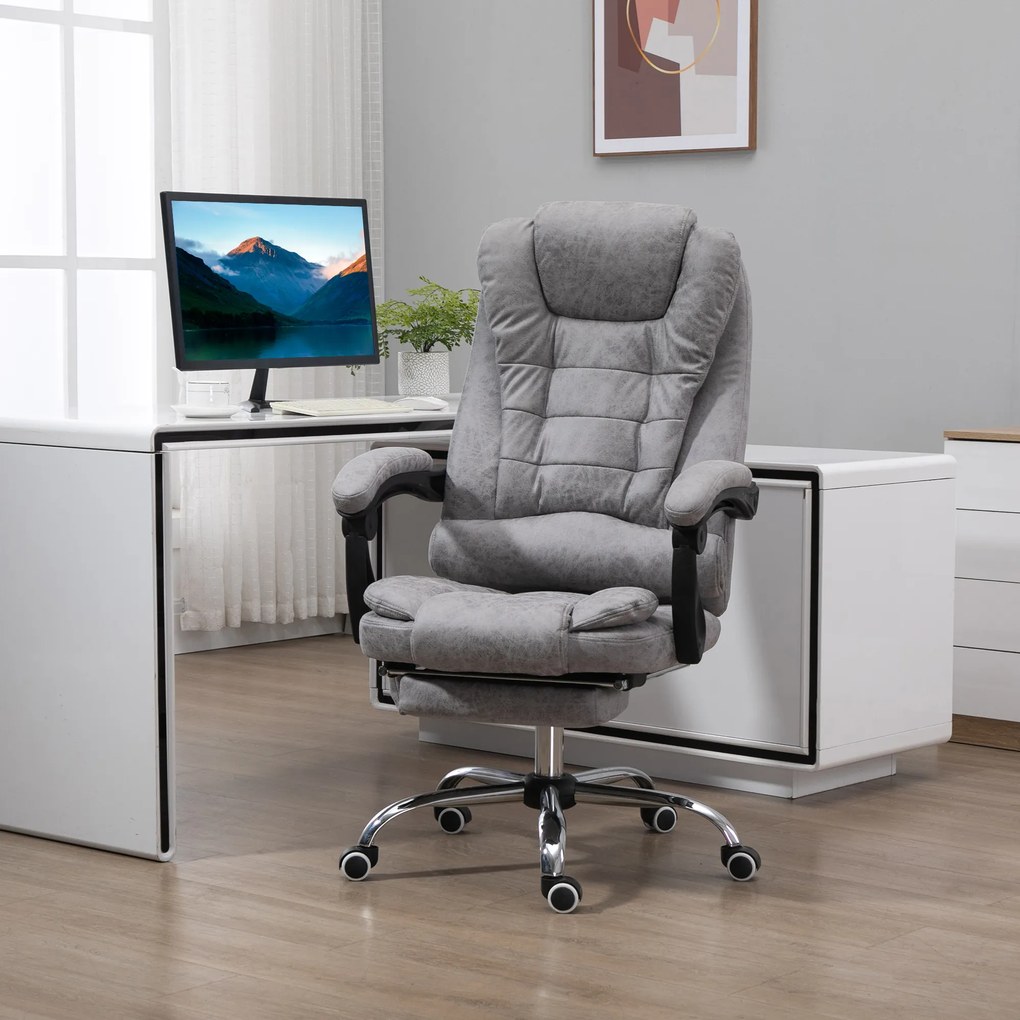 Vinsetto Masážní Hřejivá Kancelářská Židle Ergonomická S Nastavitelnou Výškou A Sklopným Opěradlem Z Mikrovlákna Šedá
